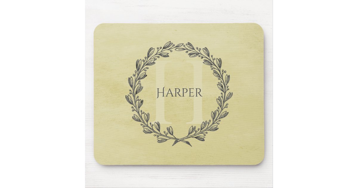 Elegant Wreath Monogram | Yellow Mouse Pad | Zazzle