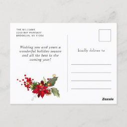 Elegant Wreath Poinsettia Mistletoe Christmas Postcard | Zazzle