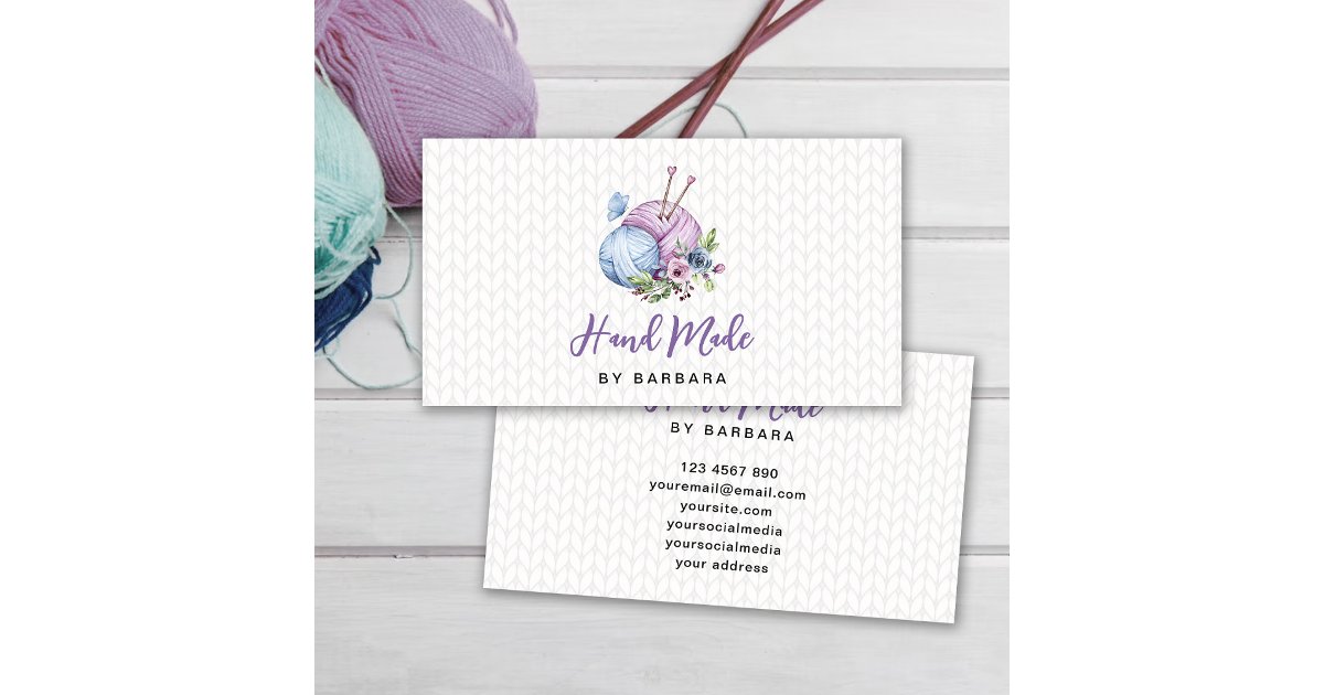 Elegant Yarn Knitting Needles Business Card | Zazzle
