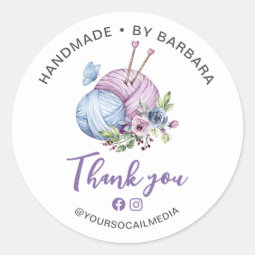 Elegant Yarn Knitting Needles Thank you Classic Round Sticker | Zazzle