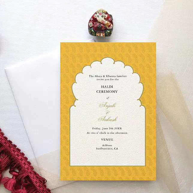 Elegant Yellow Arch Haldi Ceremony Indian wedding Invitation | Zazzle