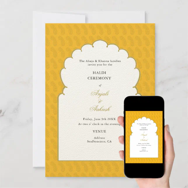 Elegant Yellow Arch Haldi Ceremony Indian wedding Invitation | Zazzle