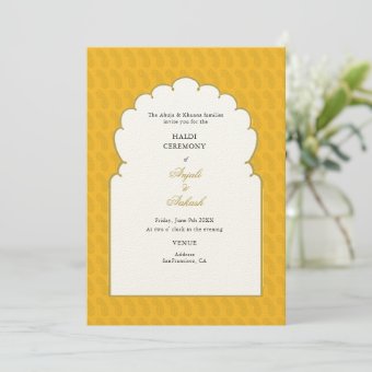 Elegant Yellow Arch Haldi Ceremony Indian wedding Invitation | Zazzle
