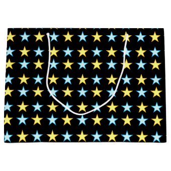 Elegant Yellow & Blue Star Pattern on Black Large Gift Bag | Zazzle