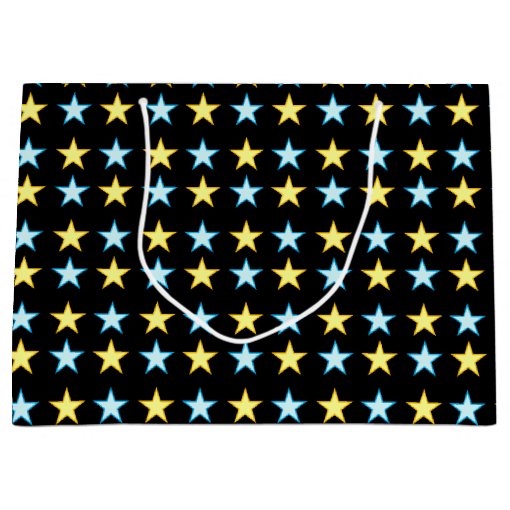 Elegant Yellow & Blue Star Pattern on Black Large Gift Bag | Zazzle