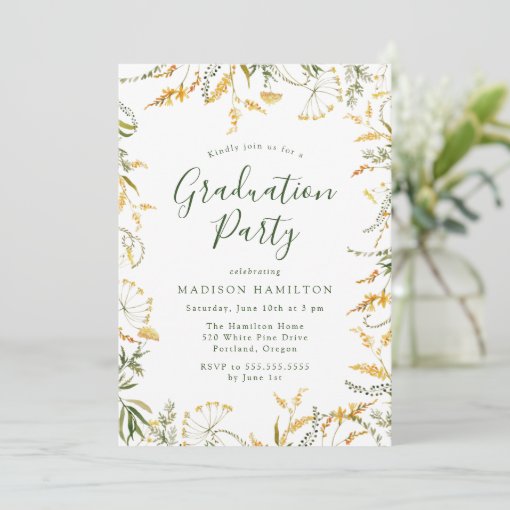 Elegant Yellow Floral Photo Graduation Party Invitation | Zazzle