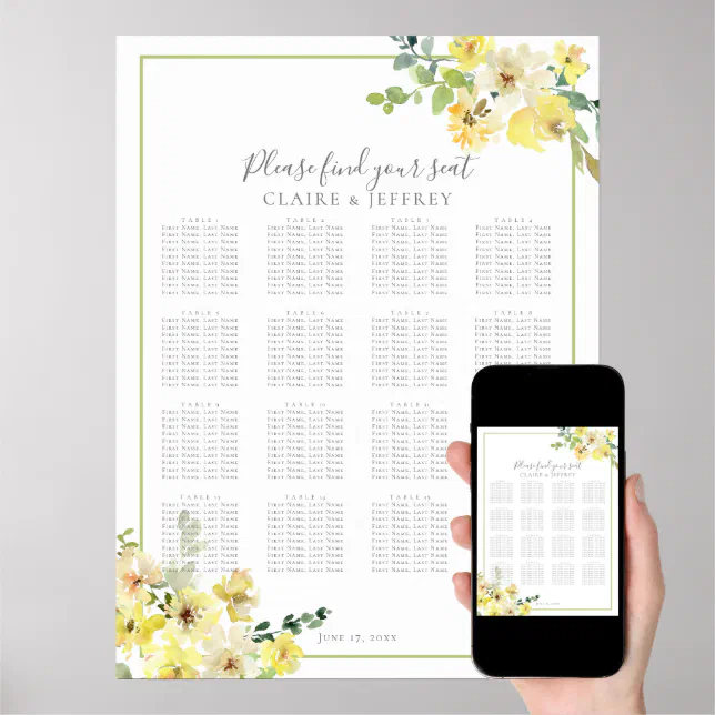 Elegant Yellow Floral Wedding Seating Chart | Zazzle Elegant Yellow Floral Wedding Seating Chart | Zazzle