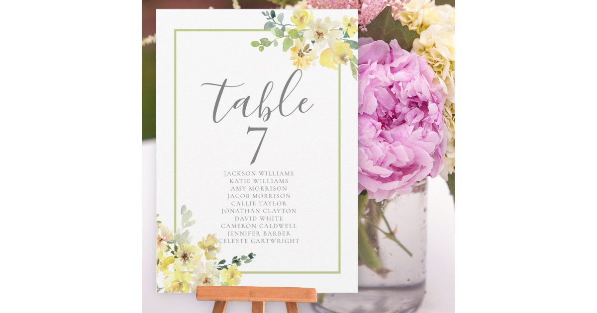 Elegant Yellow Floral Wedding Seating Chart Card | Zazzle