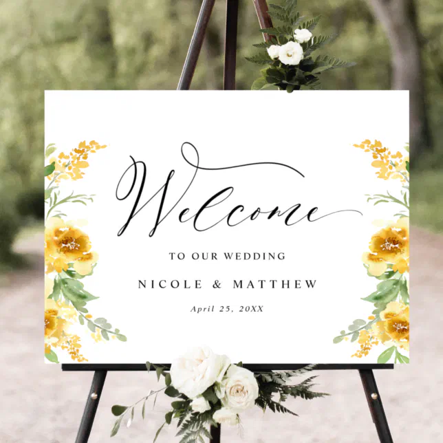 Elegant Yellow Floral Wedding Welcome Sign | Zazzle