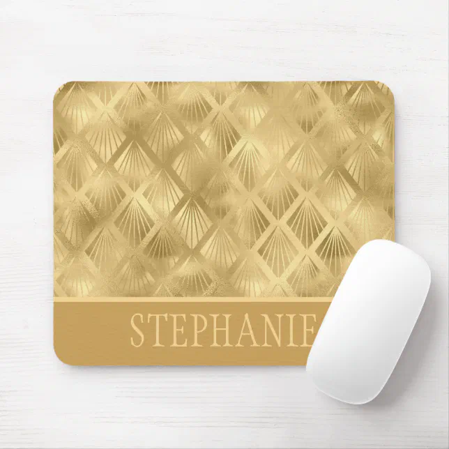 Elegant Yellow Gold Art Deco Monogram Mouse Pad | Zazzle