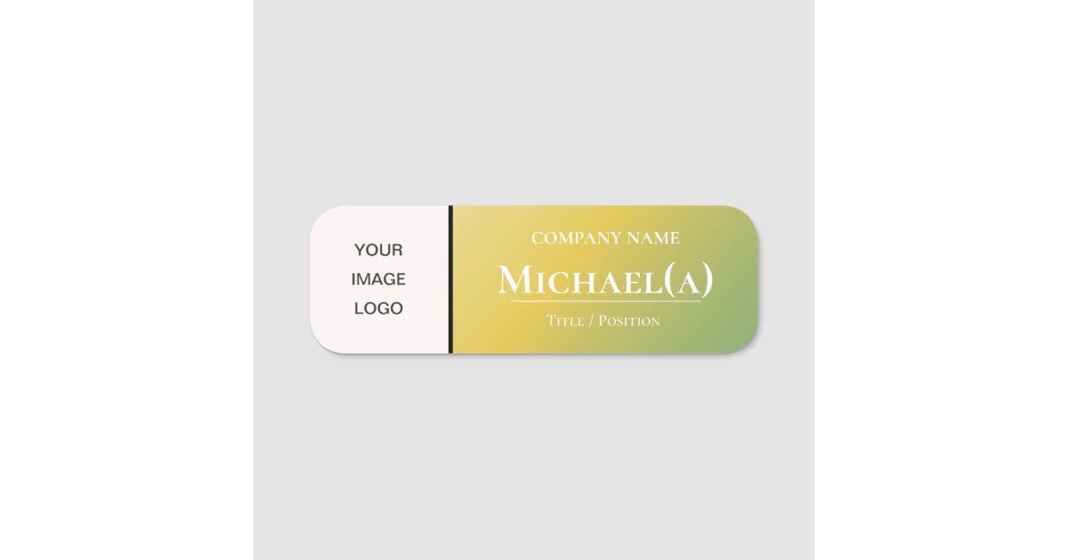 Elegant Yellow Green Gradient & White Company LOGO Name Tag | Zazzle