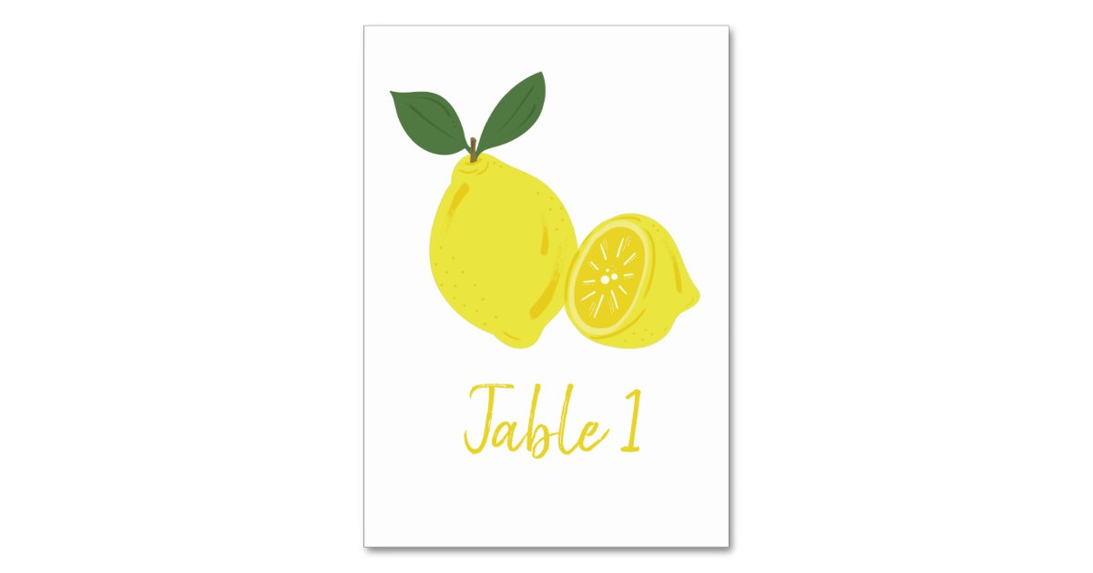 Elegant Yellow Lemon Party Table Number | Zazzle