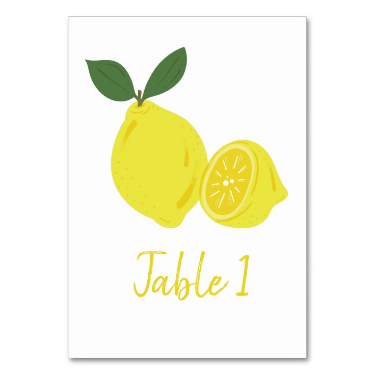 Elegant Yellow Lemon Party Table Number | Zazzle