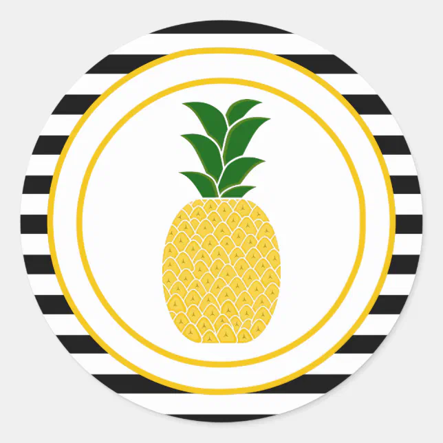 Elegant Yellow Pineapple Classic Round Sticker | Zazzle
