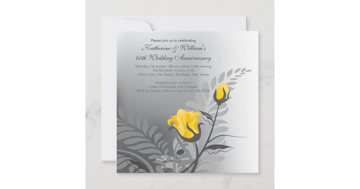 Elegant Yellow Rose Anniversary Invitation | Zazzle
