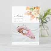Elegant Yellow Rose Floral Photo Baby Birth Announcement | Zazzle