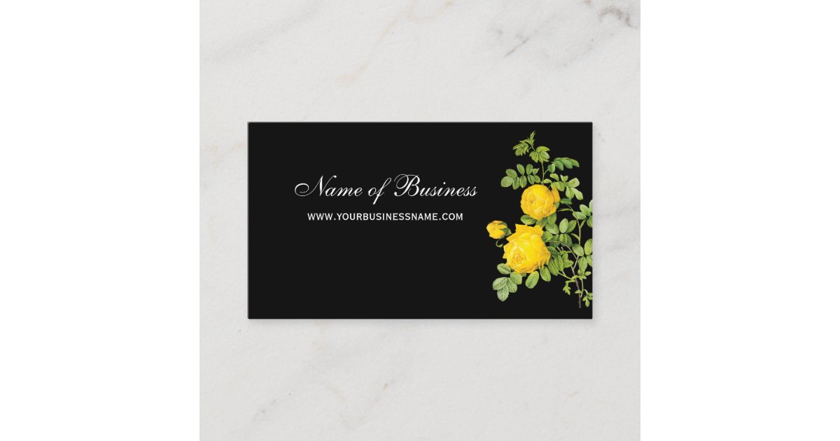 Elegant Yellow Rose Floral Professional Black Business Card | Zazzle