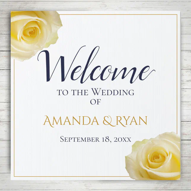 Elegant Yellow Roses Floral Wedding Welcome Sign | Zazzle
