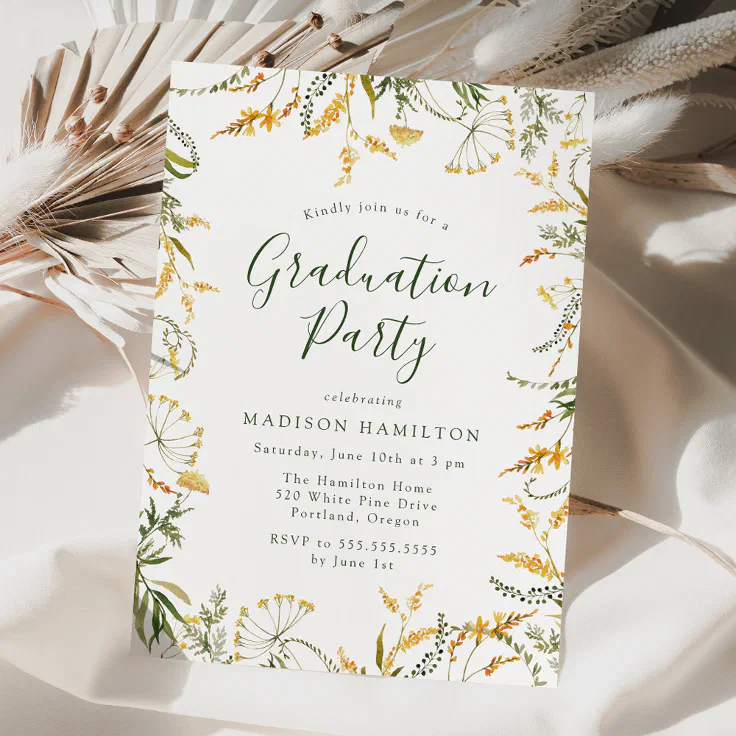 Elegant Yellow Spring Floral Graduation Party Invitation | Zazzle