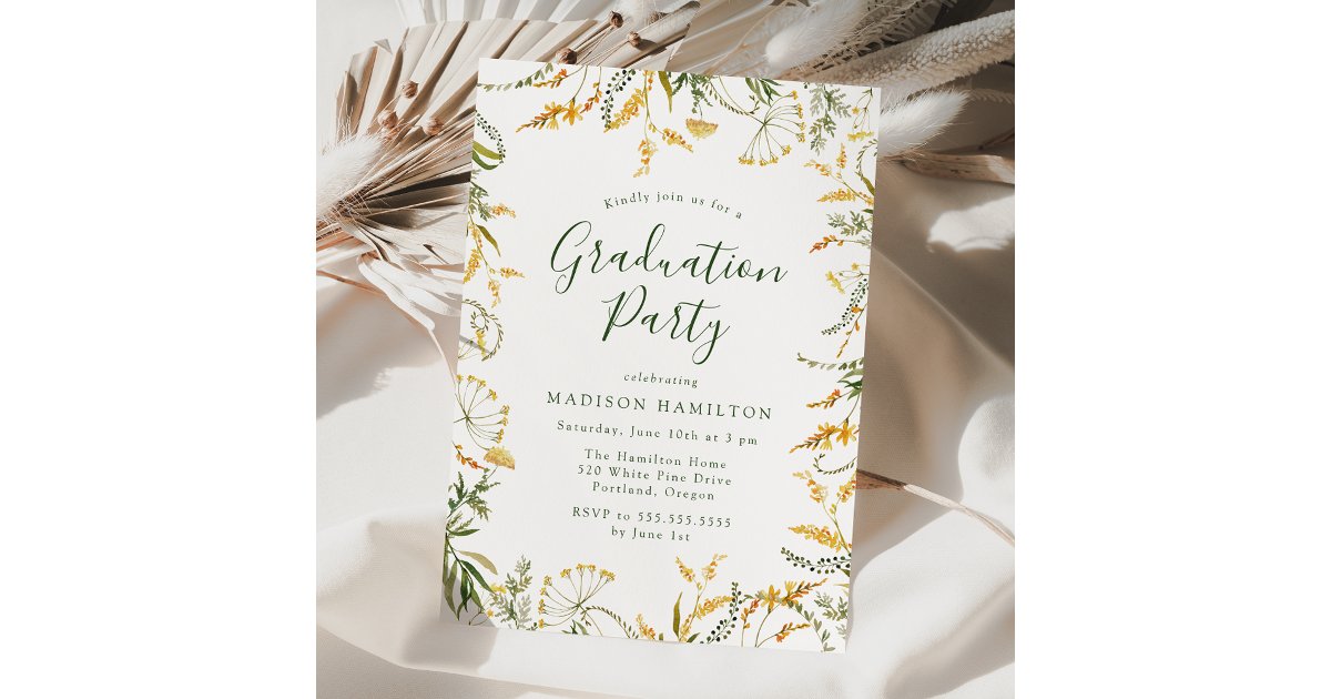 Elegant Yellow Spring Floral Graduation Party Invitation | Zazzle