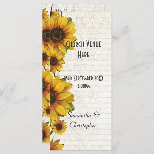 Elegant yellow sunflower church wedding program | Zazzle