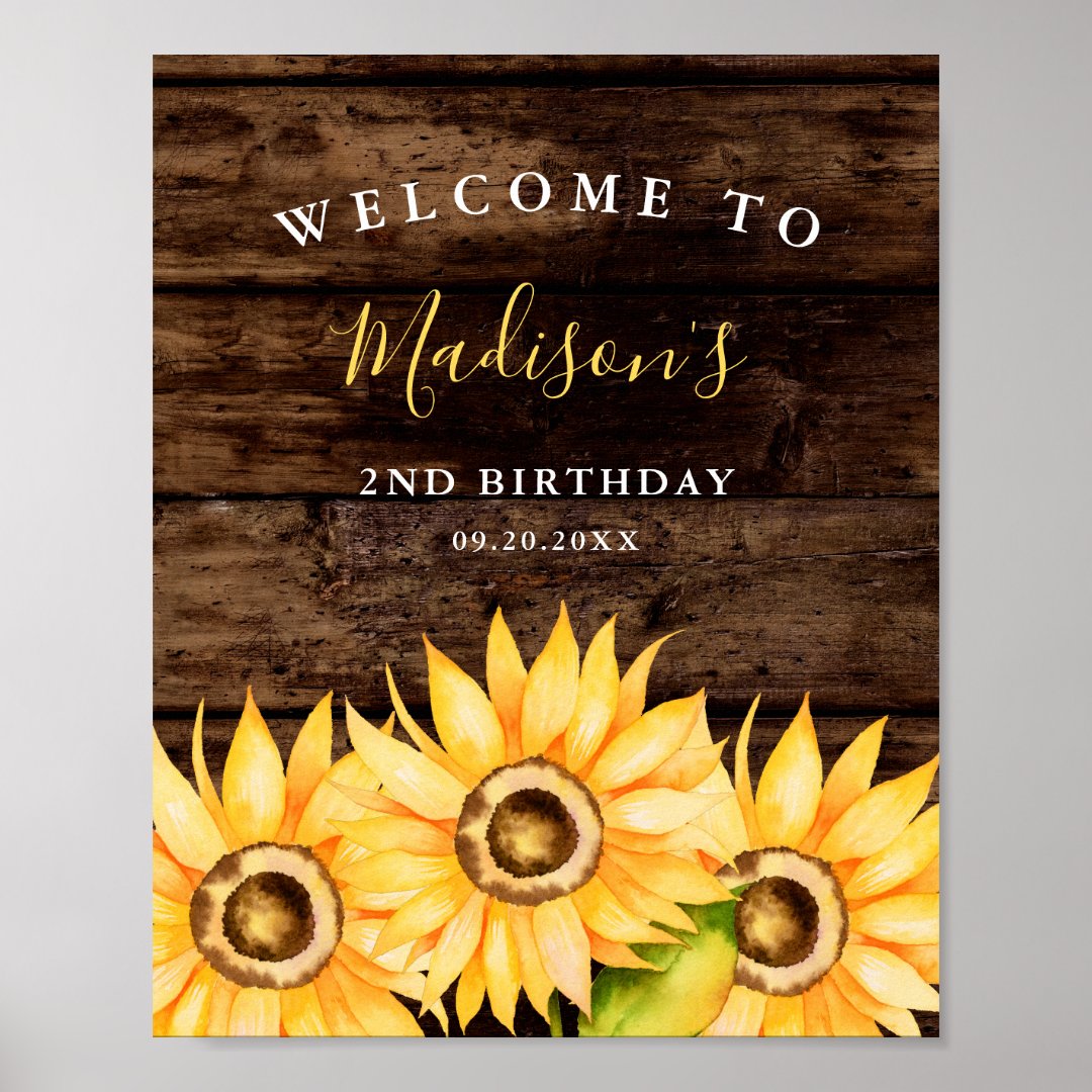 Elegant Yellow Sunflower Girls Birthday Party Poster | Zazzle