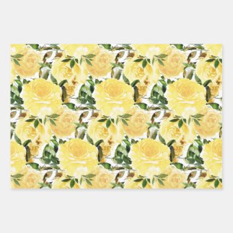 Elegant Yellow Watercolor Floral Green Leaves Wrapping Paper Sheets ...