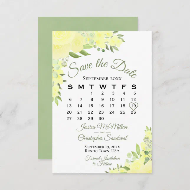 Elegant Yellow Watercolor Floral Wedding Calendar Save The Date | Zazzle