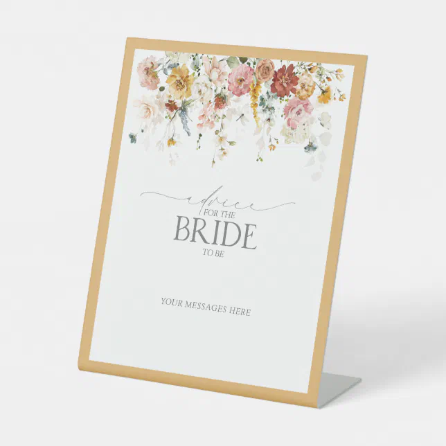 Elegant Yellow Wildflower Advice To The Bride Pedestal Sign | Zazzle