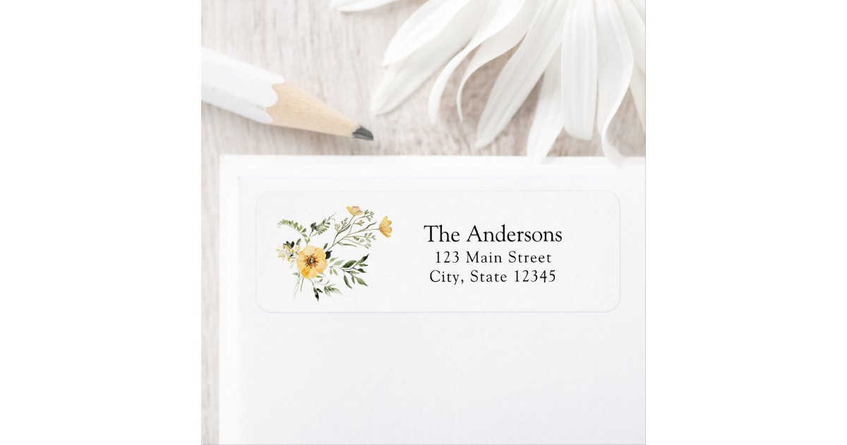 Elegant Yellow Wildflower Return Address Label | Zazzle