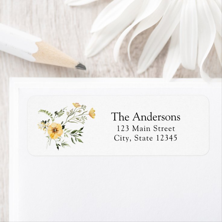 Elegant Yellow Wildflower Return Address Label | Zazzle