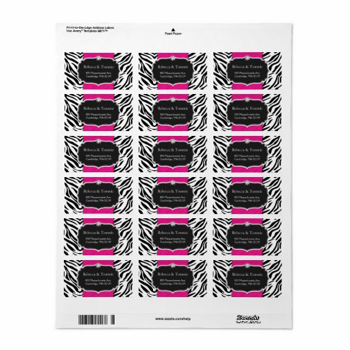 Elegant Zebra Print Hot Pink Wedding Baby Shower Label | Zazzle