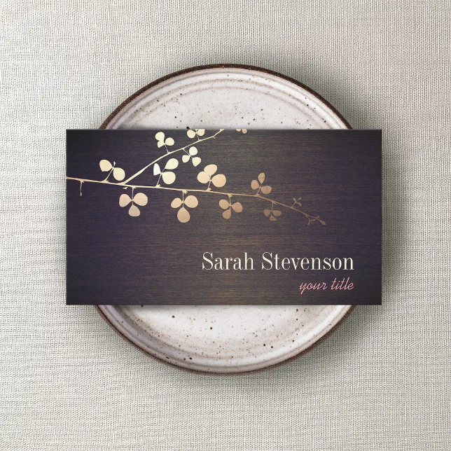 Elegant Zen Gold Branch Wood Nature Business Card | Zazzle