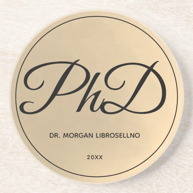 Elegantly Gold Name PhD Graduation Coaster | Zazzle