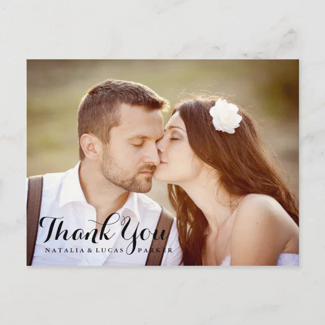 Elegantly Scripted Wedding Thank You Postcard | Zazzle