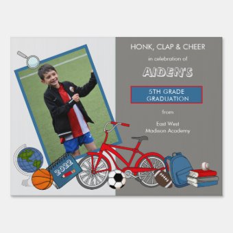 Elementary Graduation Photo Boy Honk Clap Cheer Si Sign | Zazzle