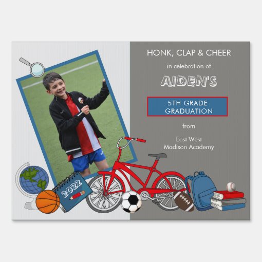 Elementary Graduation Photo Boy Honk Clap Cheer Si Sign | Zazzle