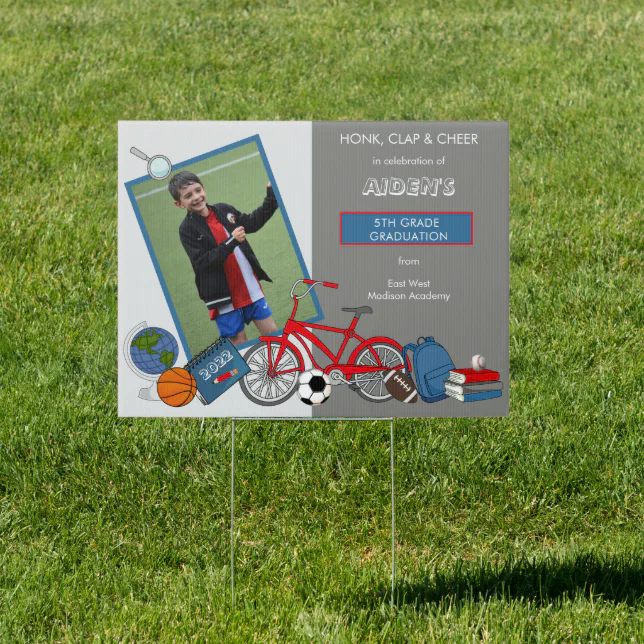 Elementary Graduation Photo Boy Honk Clap Cheer Si Sign | Zazzle