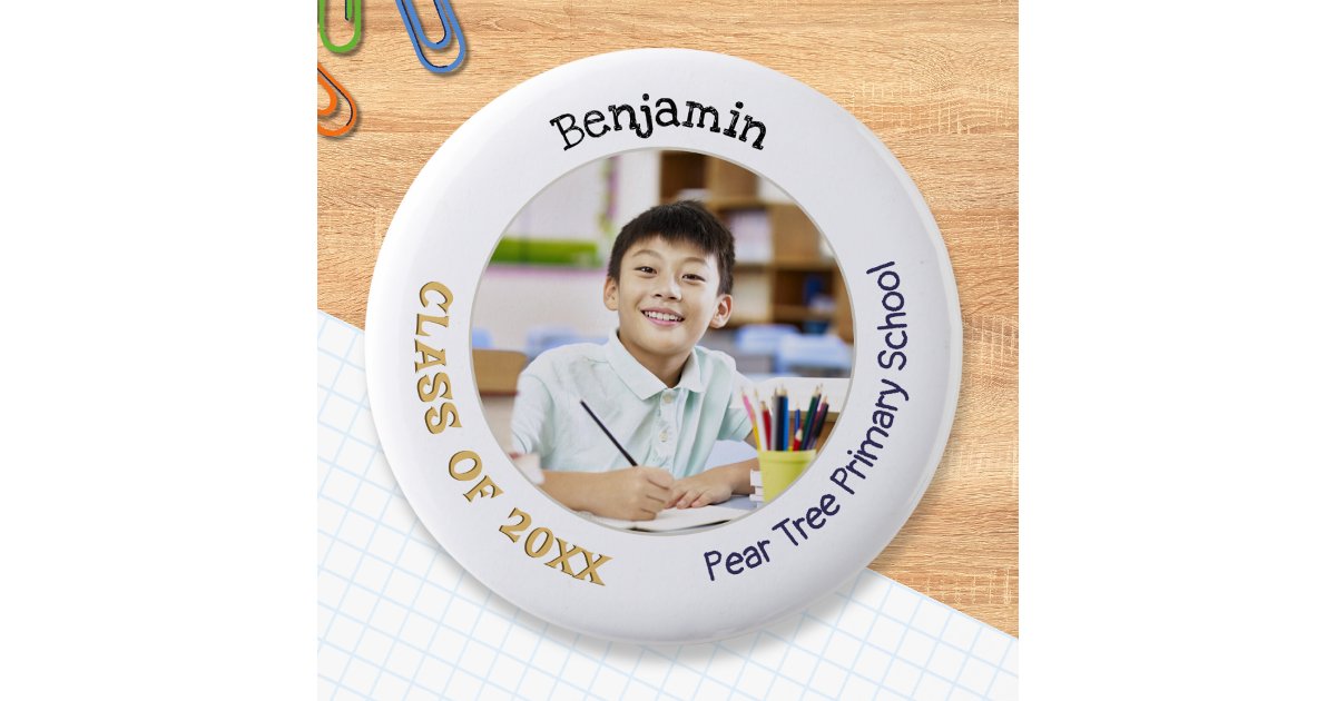 Elementary Primary School Leaver Keepsake Photo Button | Zazzle