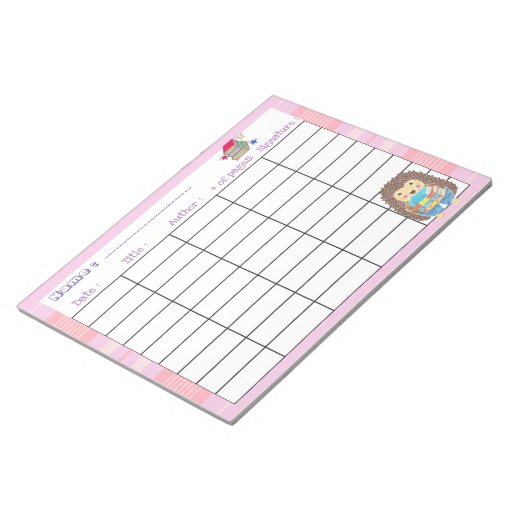 Elementary school pink reading log with hedgehog notepad | Zazzle