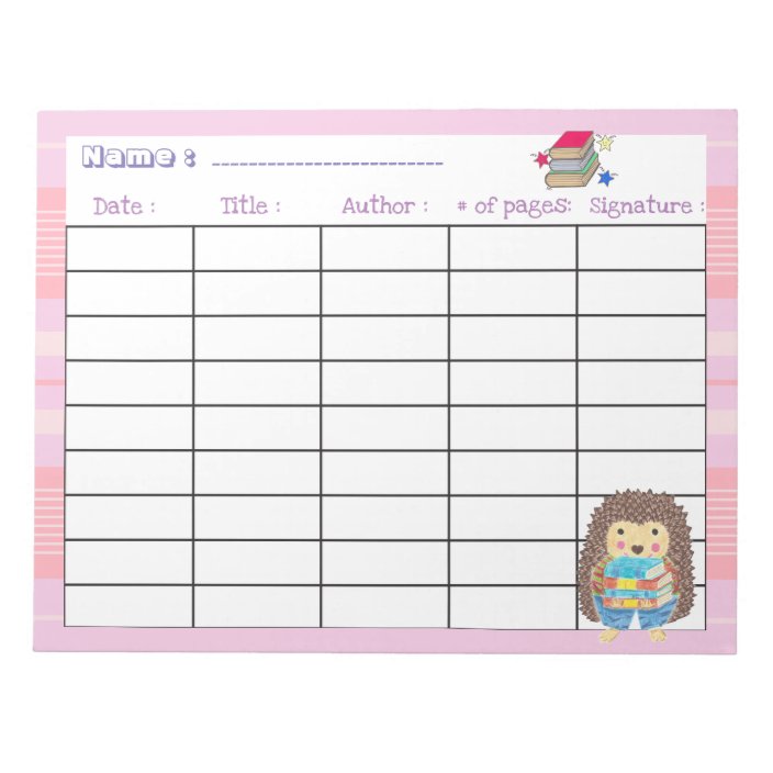 Elementary school pink reading log with hedgehog notepad | Zazzle.com