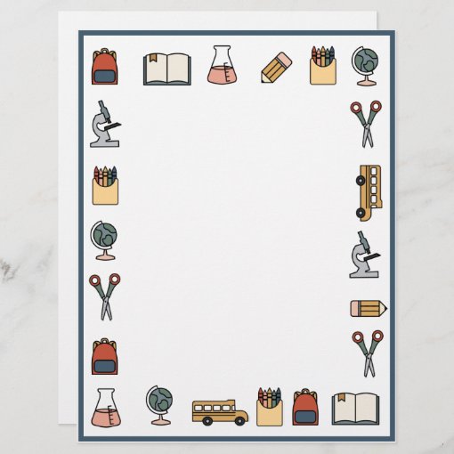 Elementary School Theme Teacher Bus Book Globe Letterhead | Zazzle