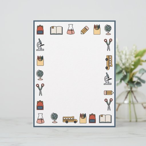 Elementary School Theme Teacher Bus Book Globe Letterhead | Zazzle