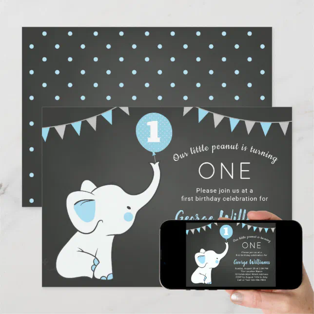 Elephant 1st Birthday Boy Invitation - Custom Age | Zazzle