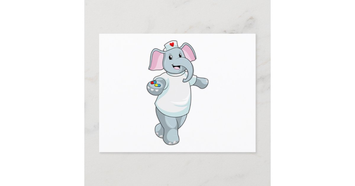 Elephant as Nurse with Medicine Postcard | Zazzle