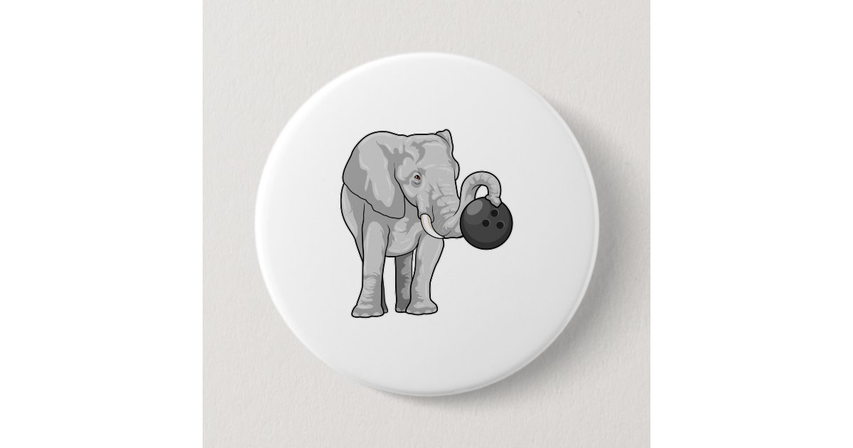 Elephant at Bowling with Bowling ball Button | Zazzle