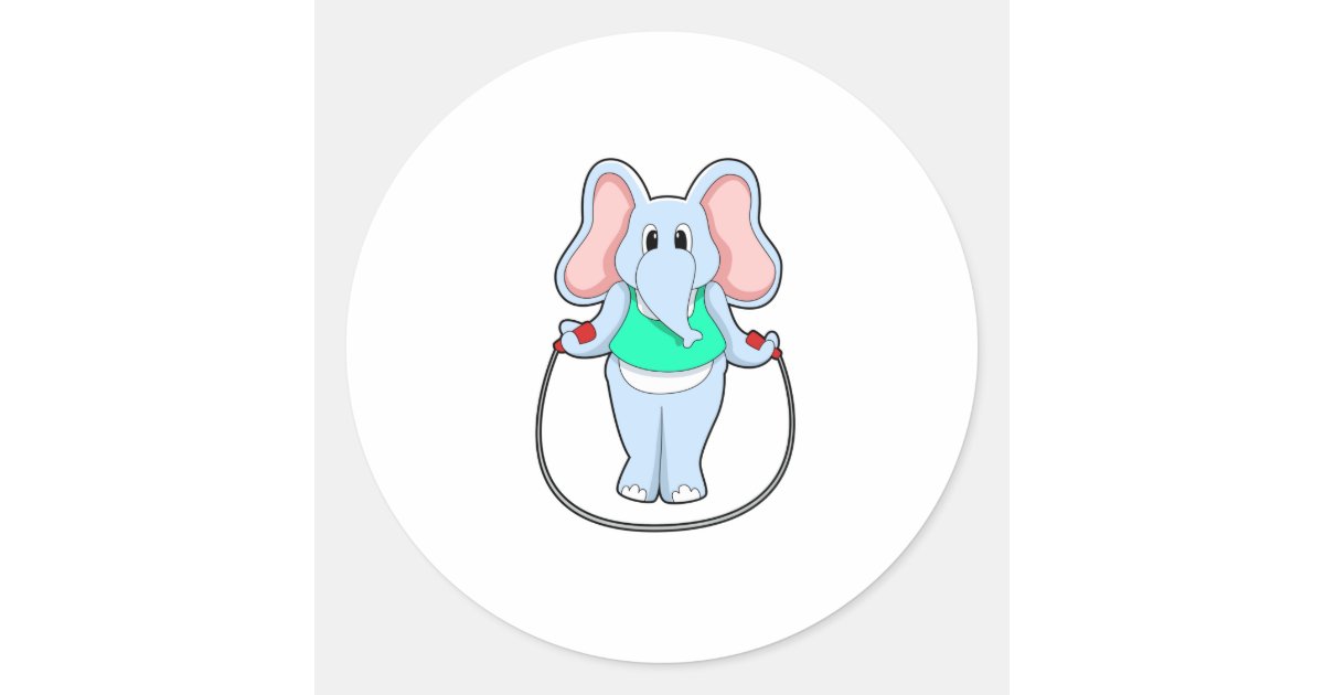 Elephant at Fitness with Skipping rope.PNG Classic Round Sticker | Zazzle