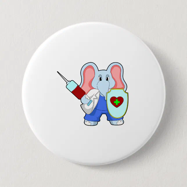 Elephant at Vaccination with Syringe Button | Zazzle