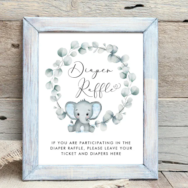 Elephant Baby Boy Shower Diaper Raffle Drop Off Poster | Zazzle