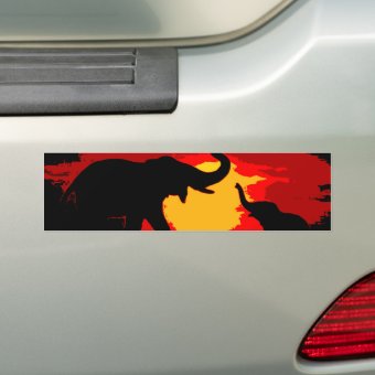 Elephant, Baby Elephant & Sunset Bumper Sticker | Zazzle